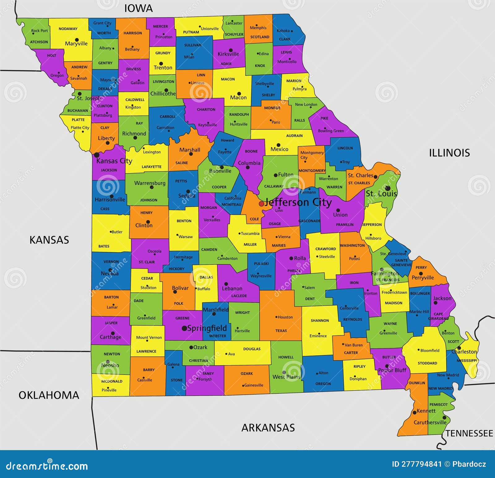Colorful Missouri Political Map With Clearly Labeled, Separated Layers ...