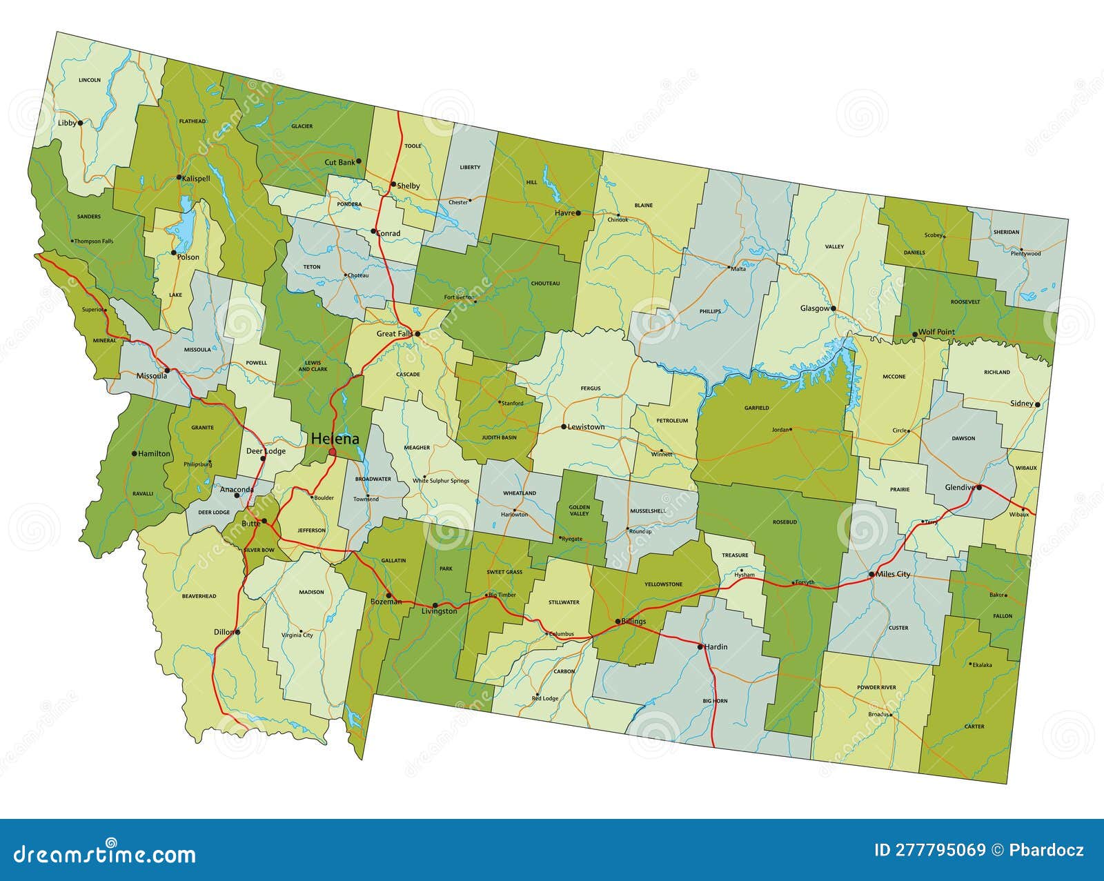 Detailed Editable Political Map with Separated Layers. Montana Stock ...