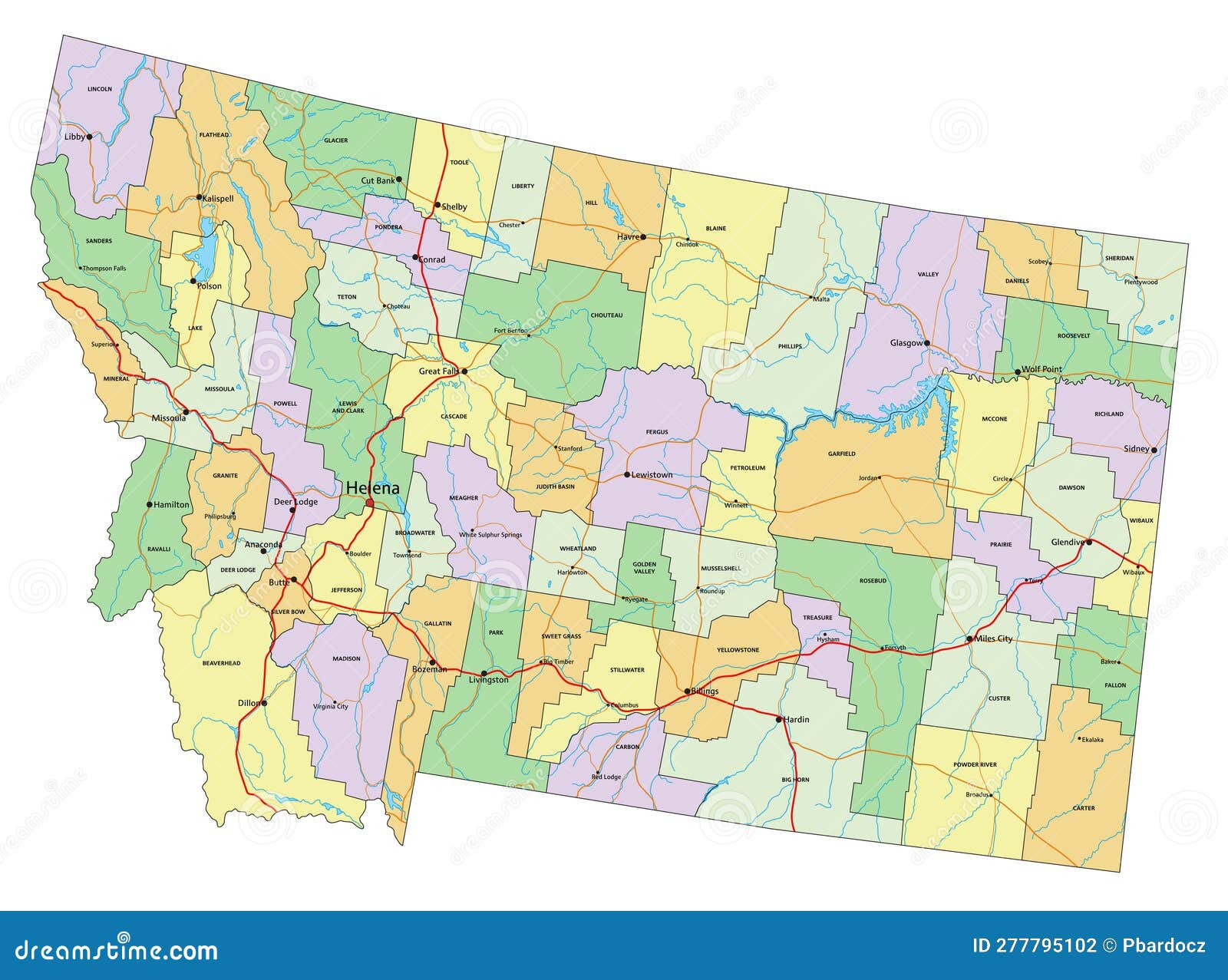Montana - Detailed Editable Political Map with Labeling. Stock Vector ...