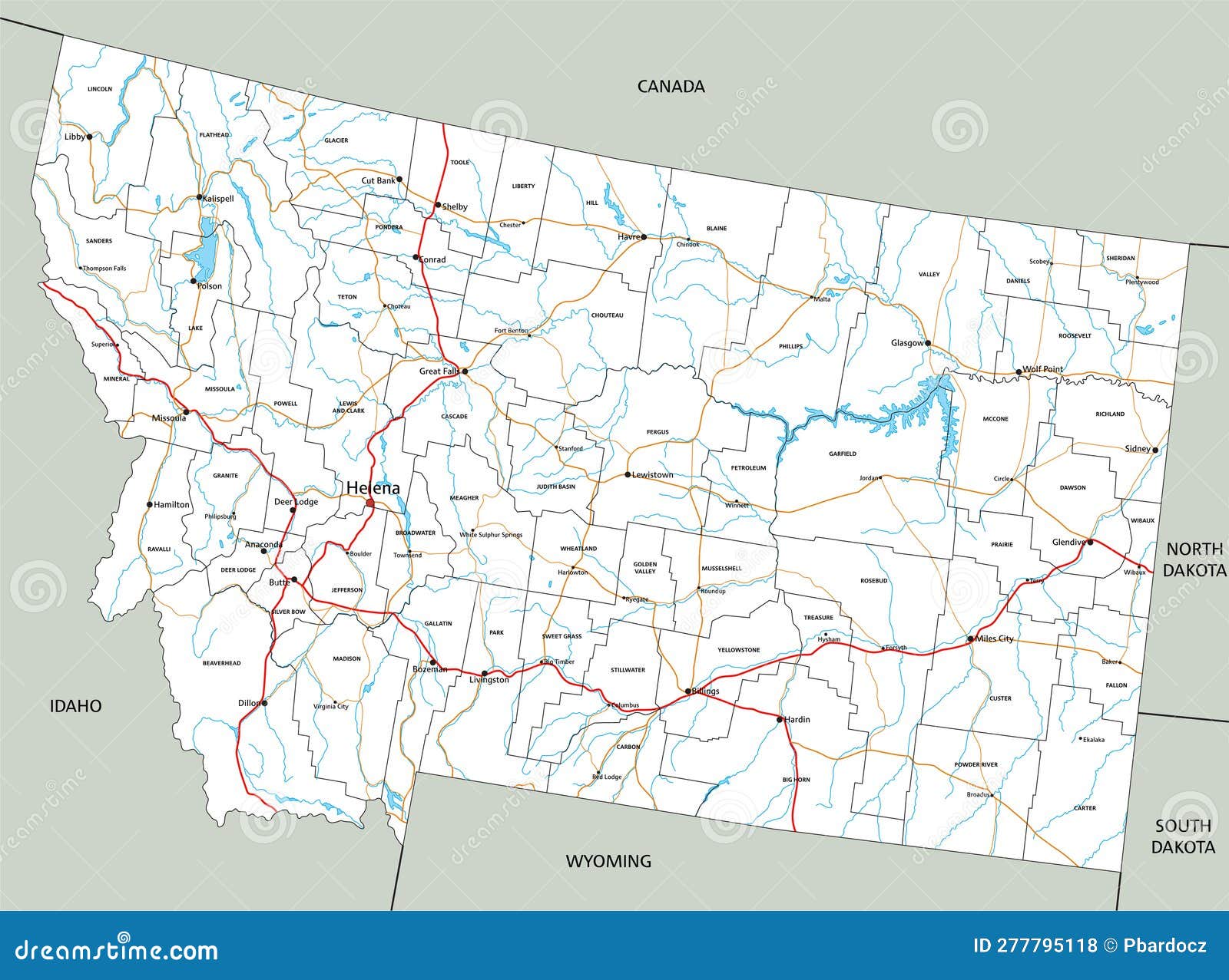 Detailed Montana Road Map with Labeling. Stock Vector - Illustration of ...