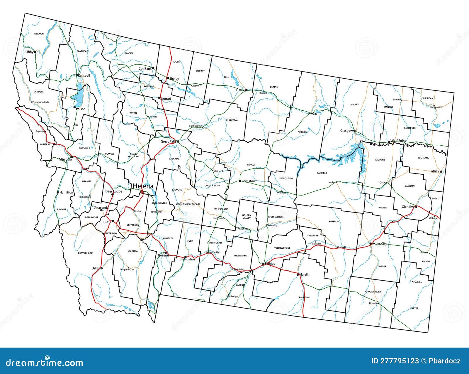 Montana Road and Highway Map. Stock Vector - Illustration of american ...