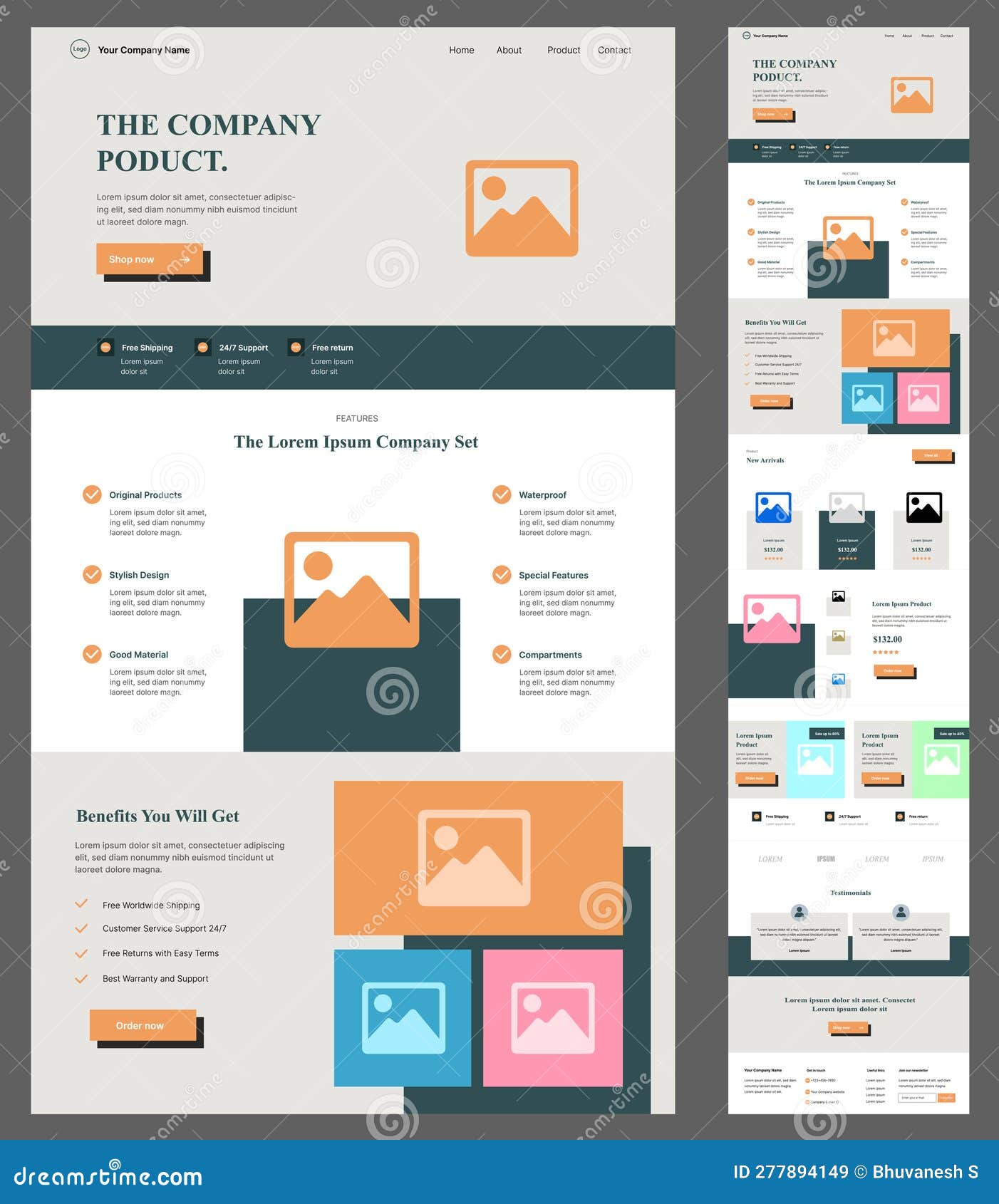 Beautiful Website Design Landing Page Wireframe Isolated on Gray ...