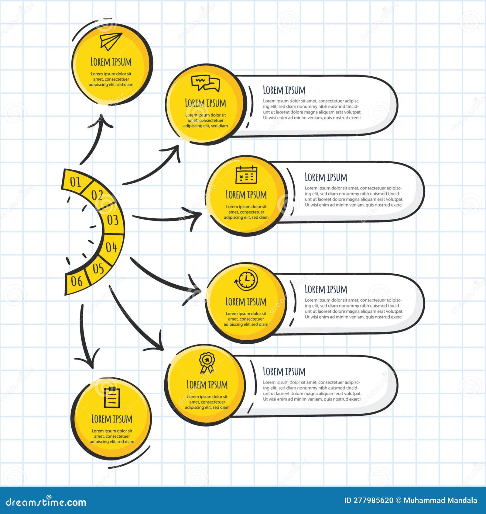6 Steps Infographic Hand Drawn Professional Yellow Color. Stock Vector ...