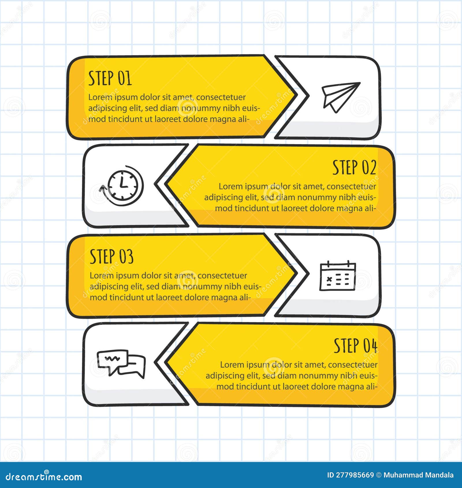 4 Steps Infographic Hand Drawn Professional with Yellow Color Stock ...
