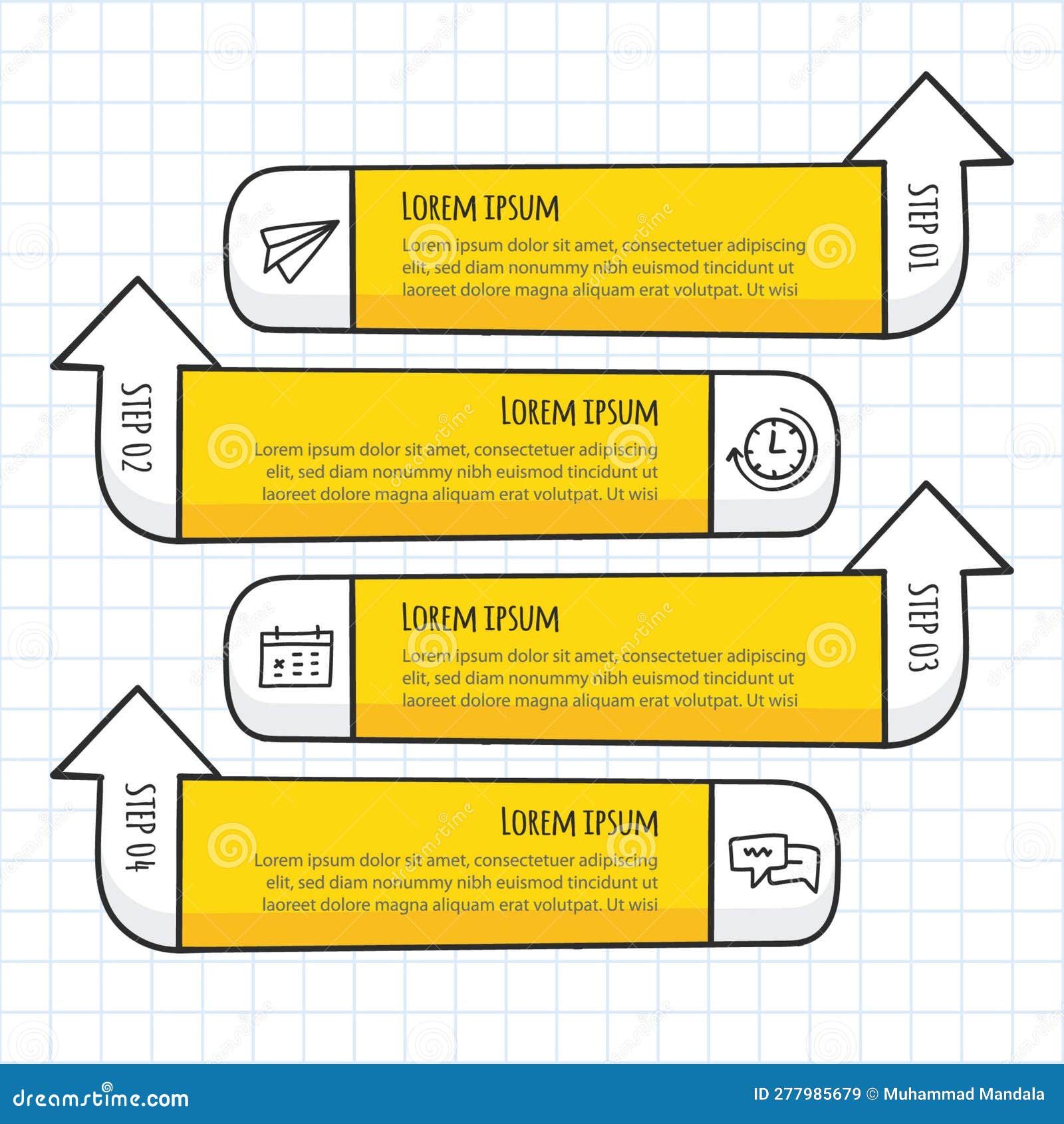 4 Steps Infographic Hand Drawn Professional with Yellow Color. Stock ...