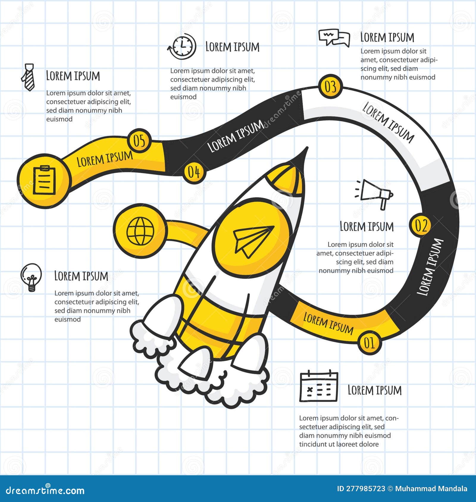 Infographic Hand Drawn Professional Steps with Rocket Yellow Color ...
