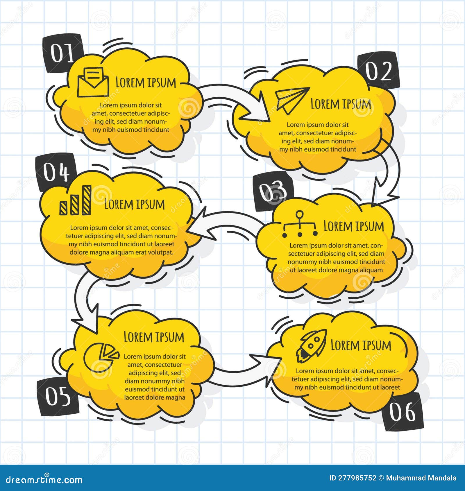 6 Steps Infographic Hand Drawn Professional with Yellow Color. Stock ...