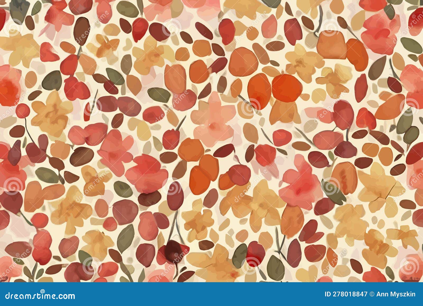 Vector Watercolor Illustration of Red Orange Abstract Flowers on White ...