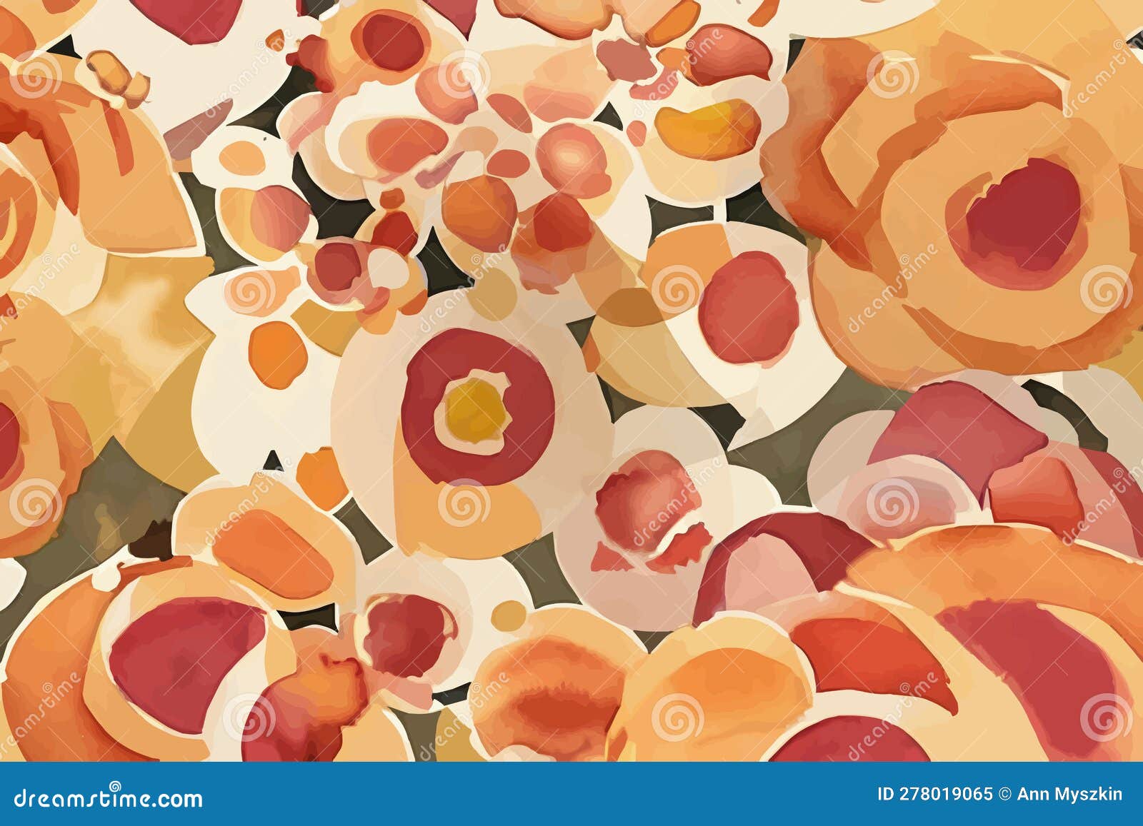 Vector Watercolor Illustration of Red Orange Shapes Dots Background ...