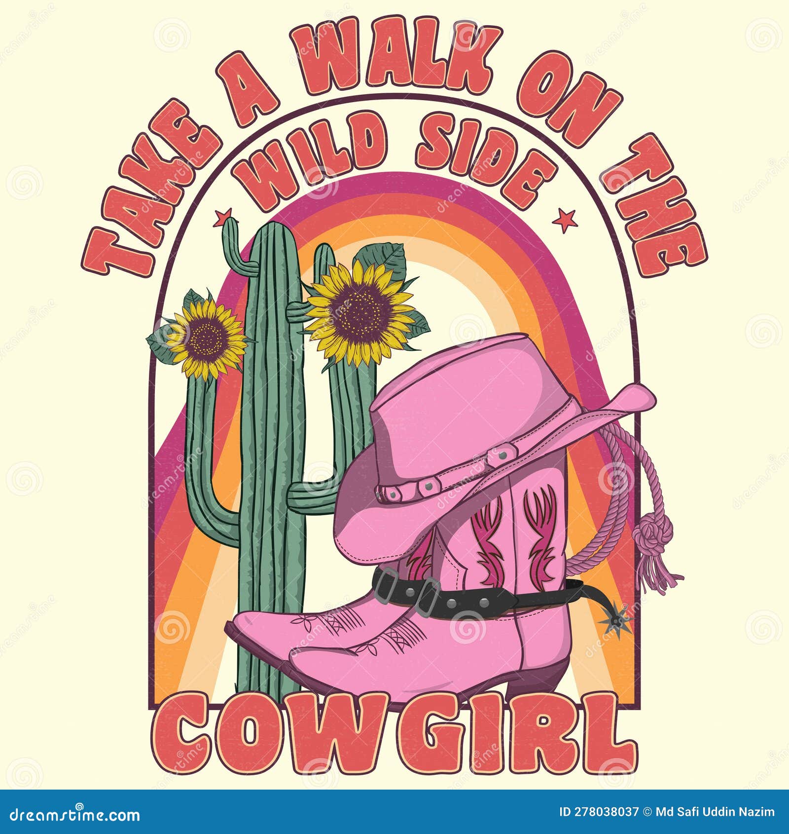 Cowgirl Boots and Hat Cactus with Sunflower Sunset Stock Vector ...
