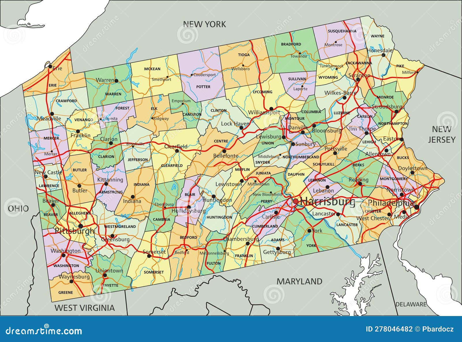 Pennsylvania Map. Political Map Of Pennsylvania With Boundaries In ...