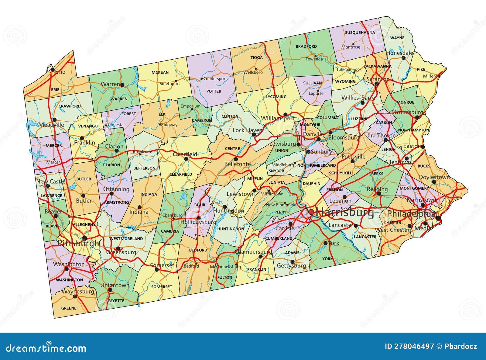 Pennsylvania - Detailed Editable Political Map With Labeling. Cartoon ...