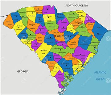Colorful South Carolina Political Map with Clearly Labeled, Separated ...