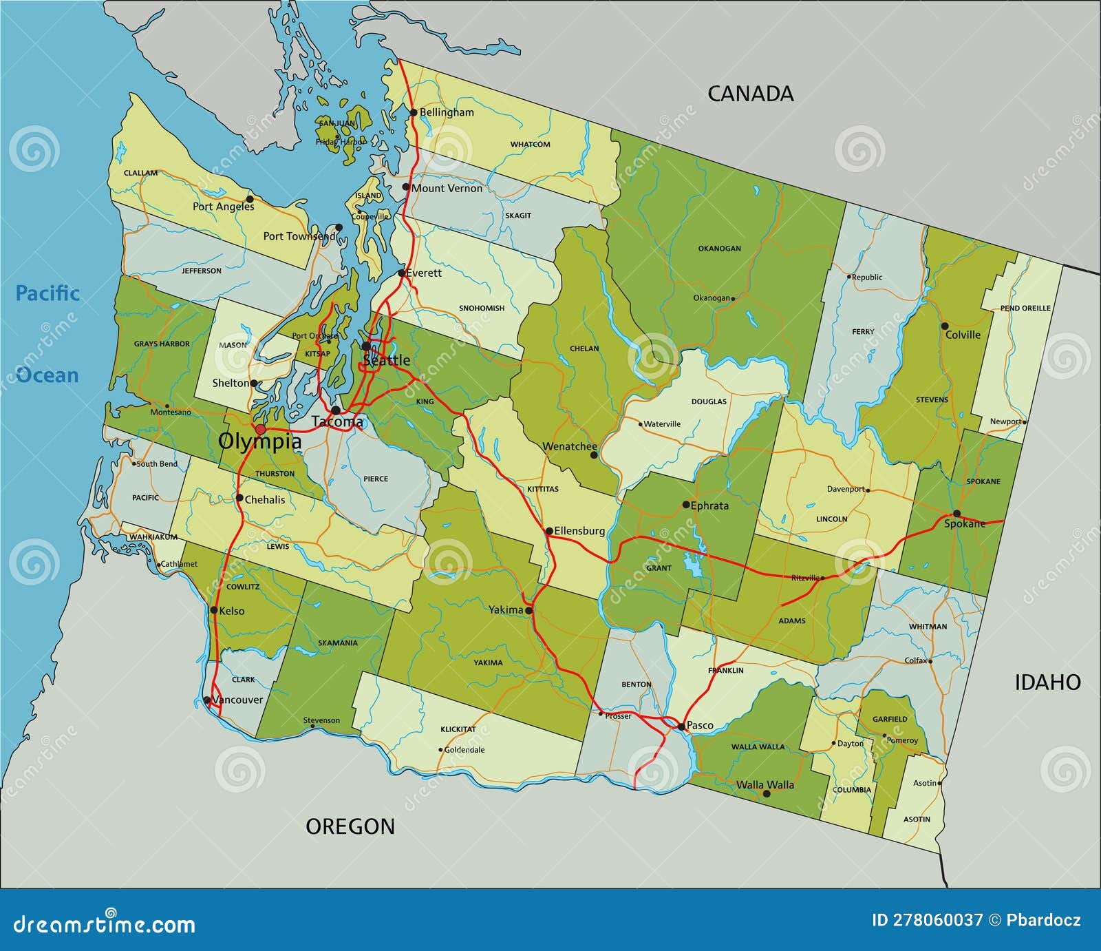 Detailed Editable Political Map with Separated Layers. Washington Stock ...