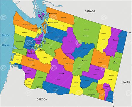 Colorful Washington Political Map with Clearly Labeled, Separated ...