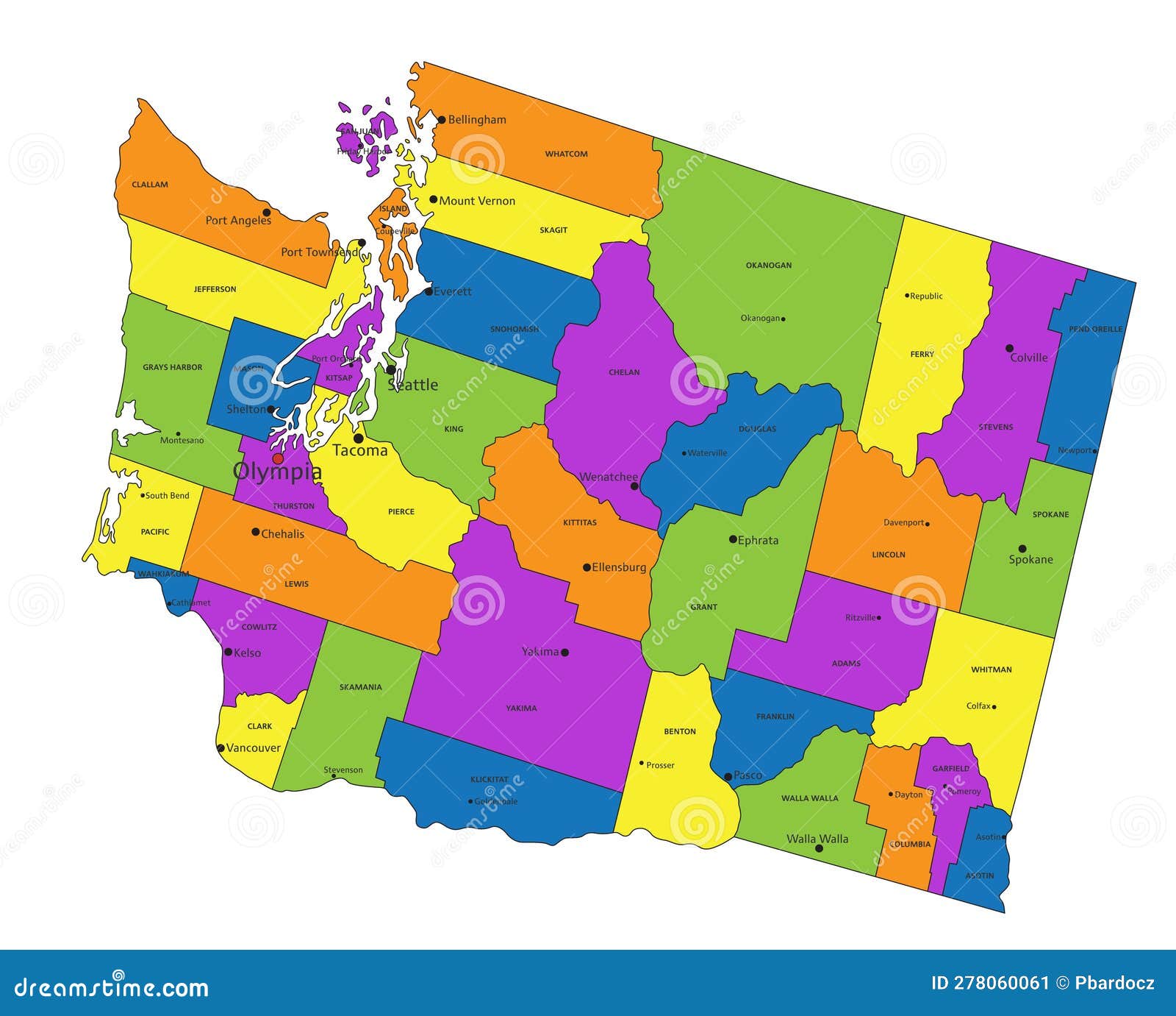 Colorful Washington Political Map With Clearly Labeled, Separated ...