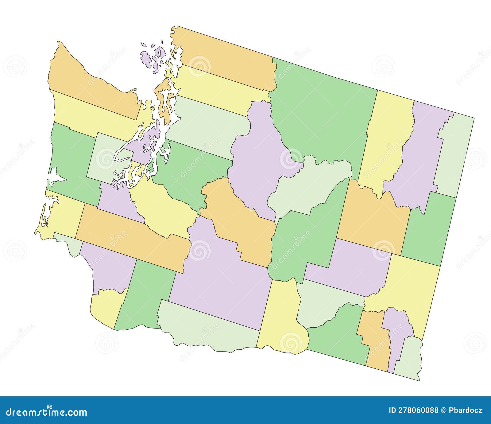 Washington - Detailed Editable Political Map with Labeling. Stock ...