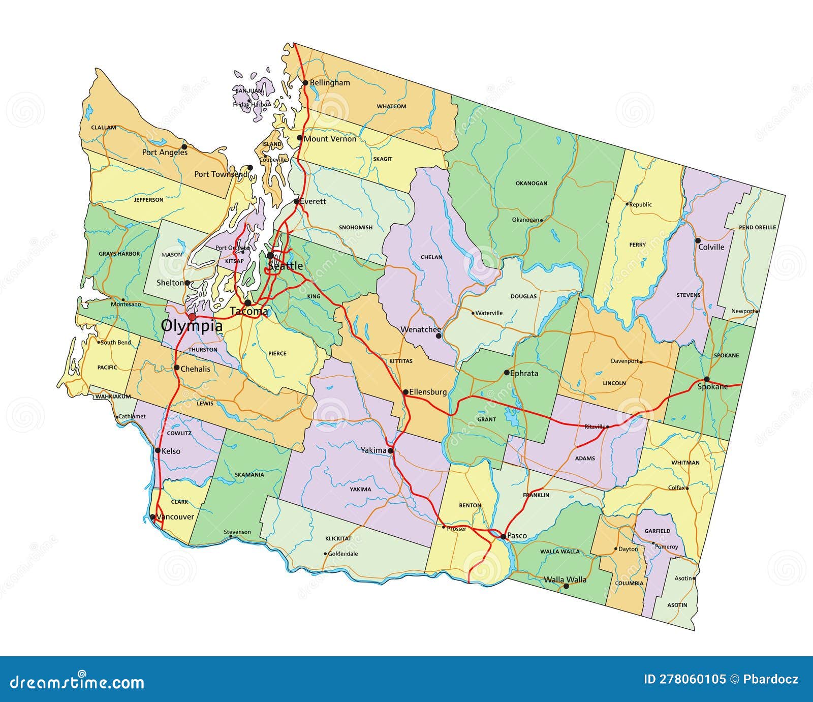 Washington Map. Political Map Of Washington With Boundaries In White ...
