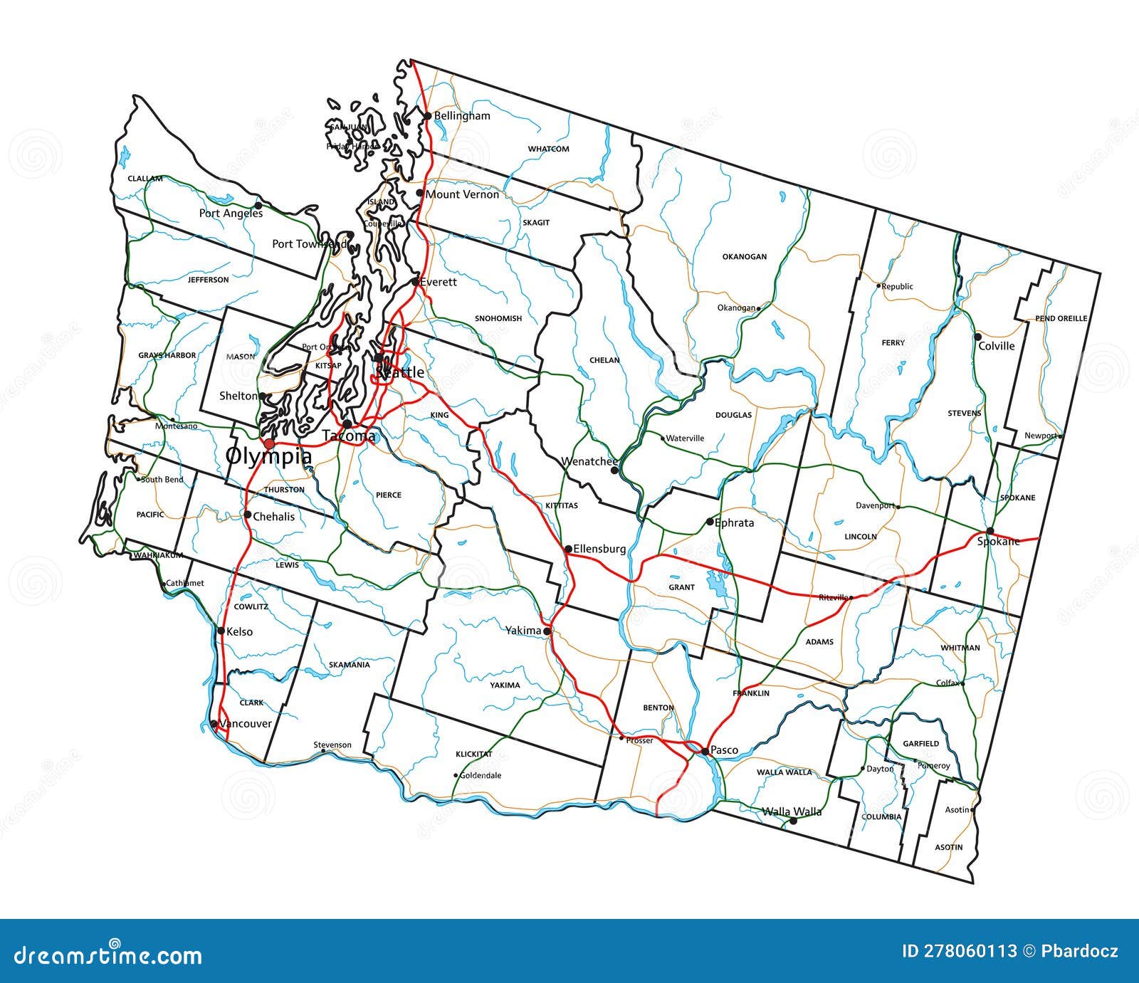 Washington Road And Highway Map. Cartoon Vector | CartoonDealer.com ...