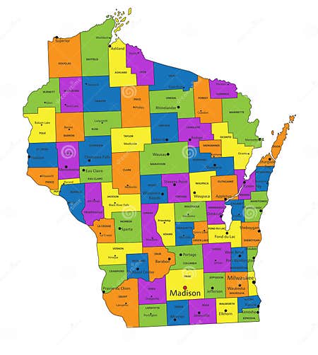 Colorful Wisconsin Political Map with Clearly Labeled, Separated Layers ...