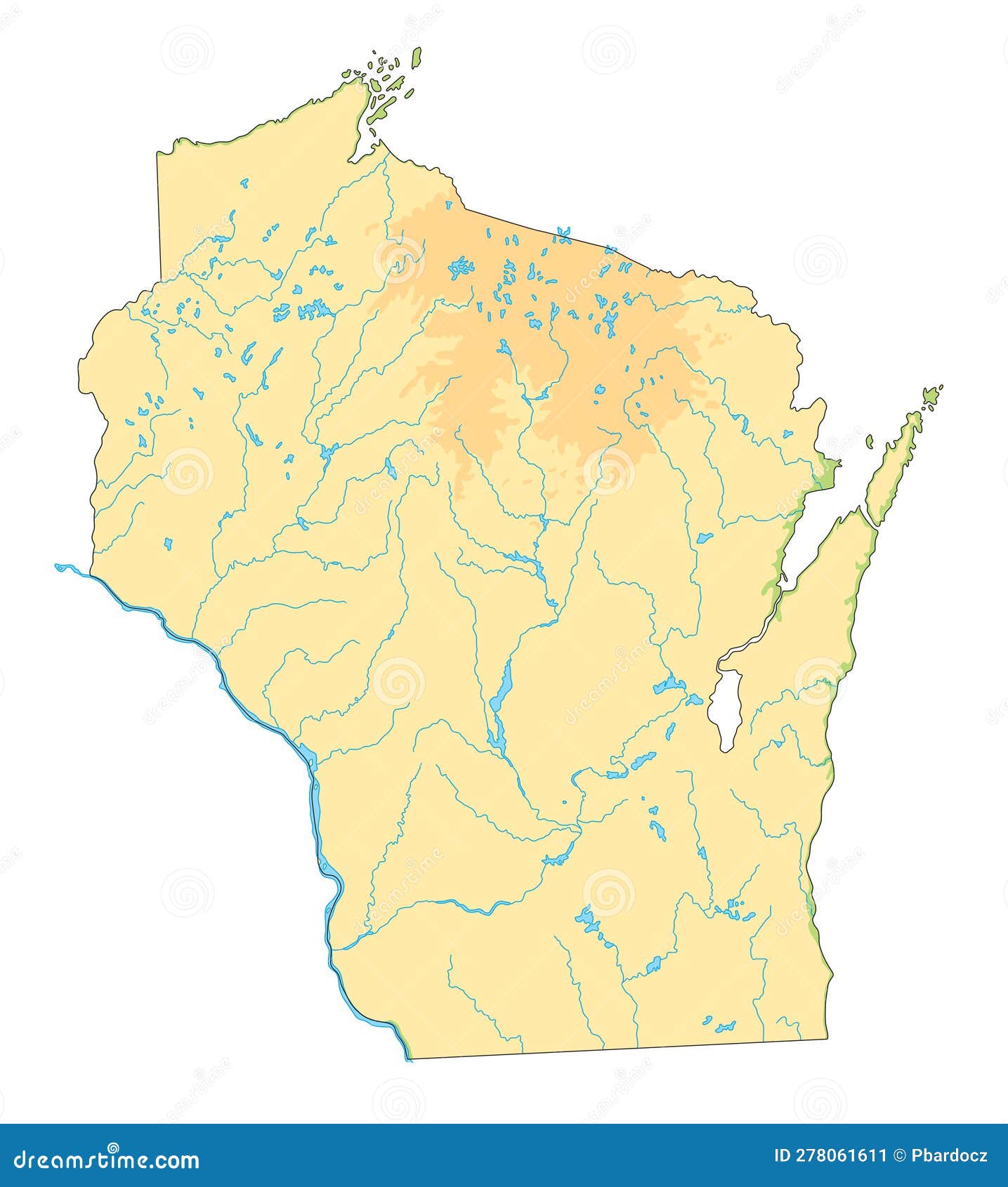 Detailed Wisconsin Physical Map. Stock Vector - Illustration of mapping ...