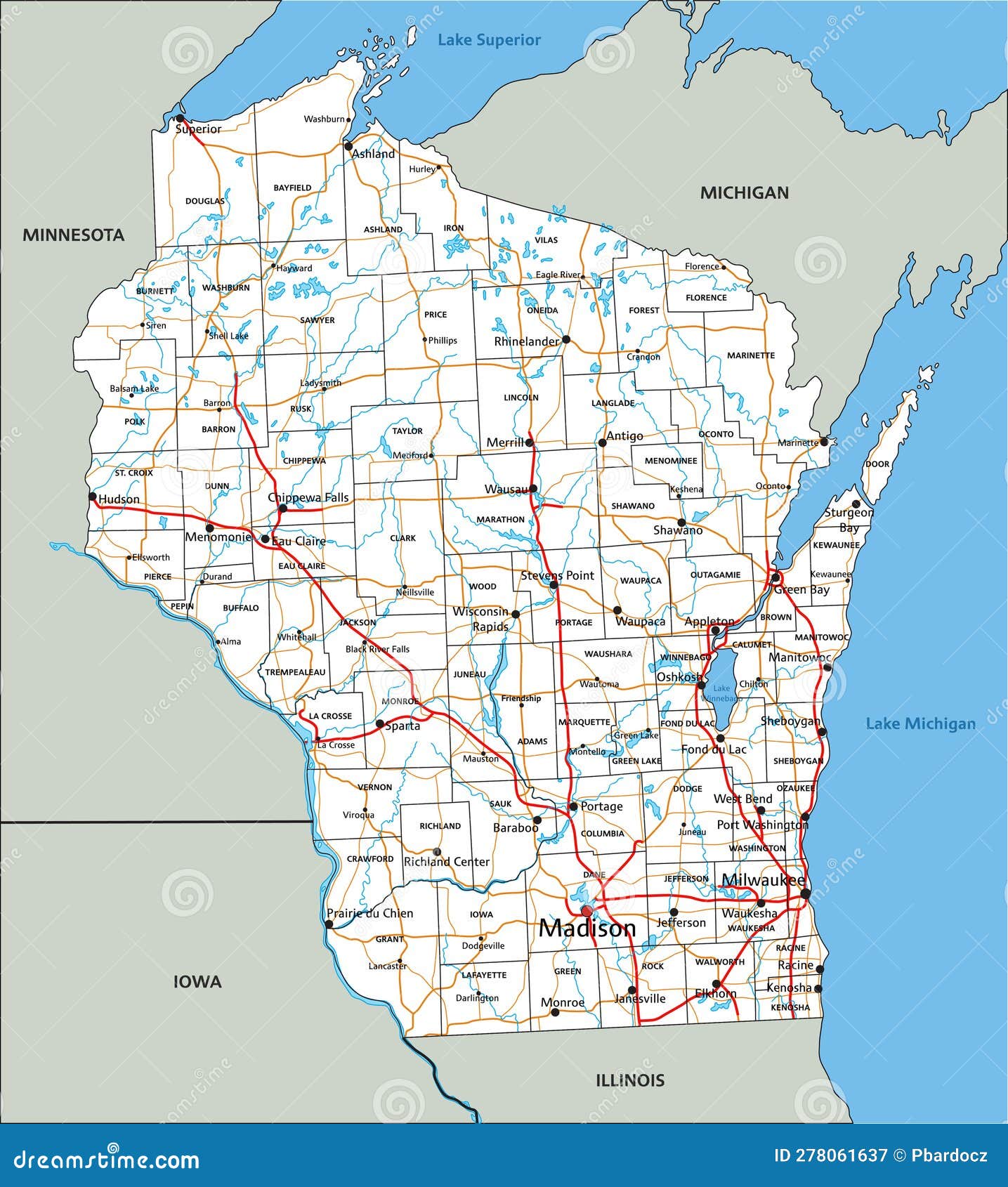 Detailed Wisconsin Silhouette Map. Vector Illustration | CartoonDealer ...