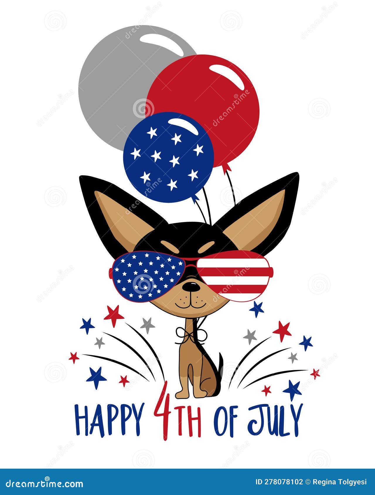 Happy 4th of July - Funny Cartoon Chihuahua Dog in Hat and with ...