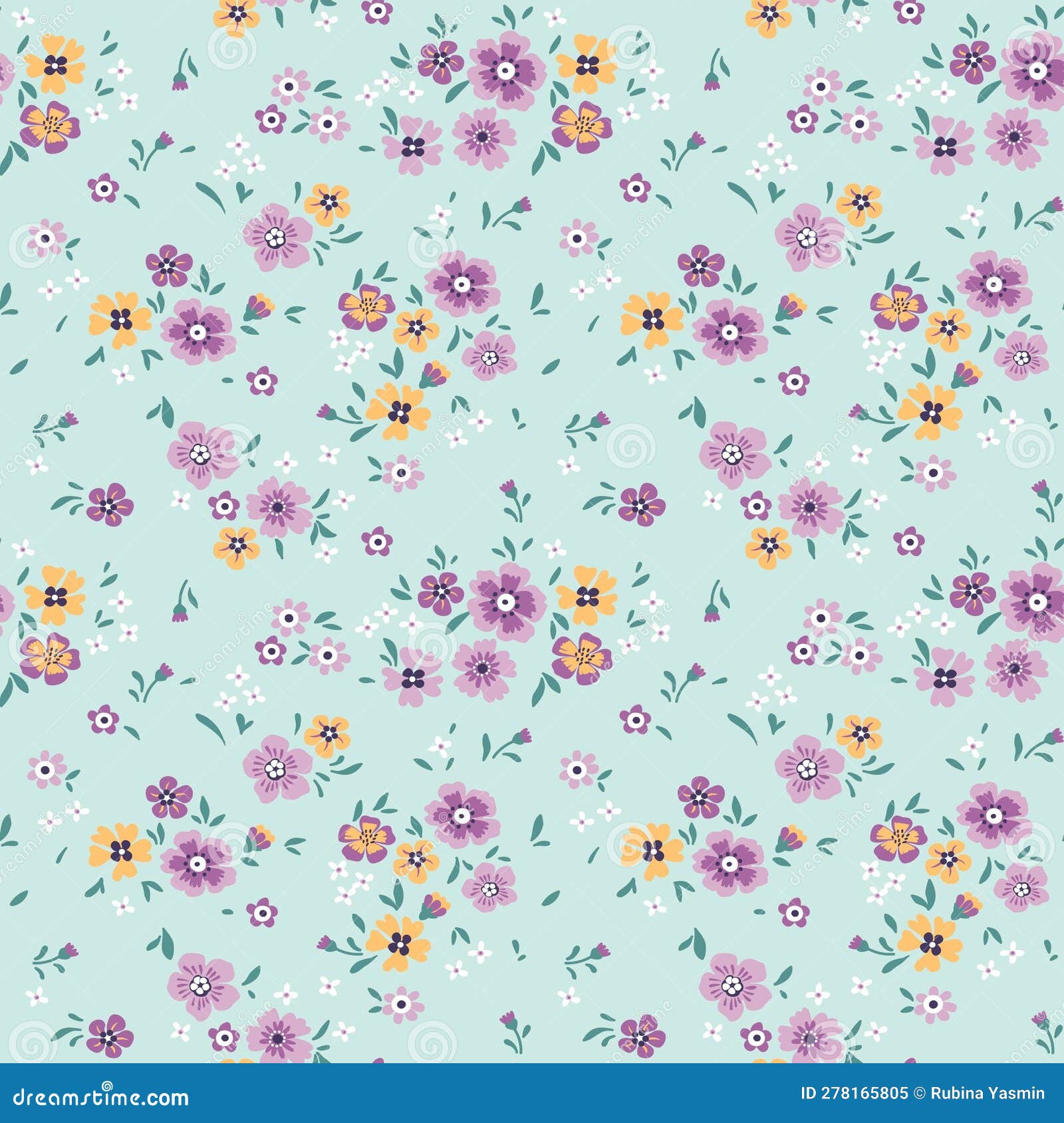 VIOLET CUTE DITSY FLORAL SEAMLESS PATTERN Stock Vector - Illustration of nature, lilac: 278165805