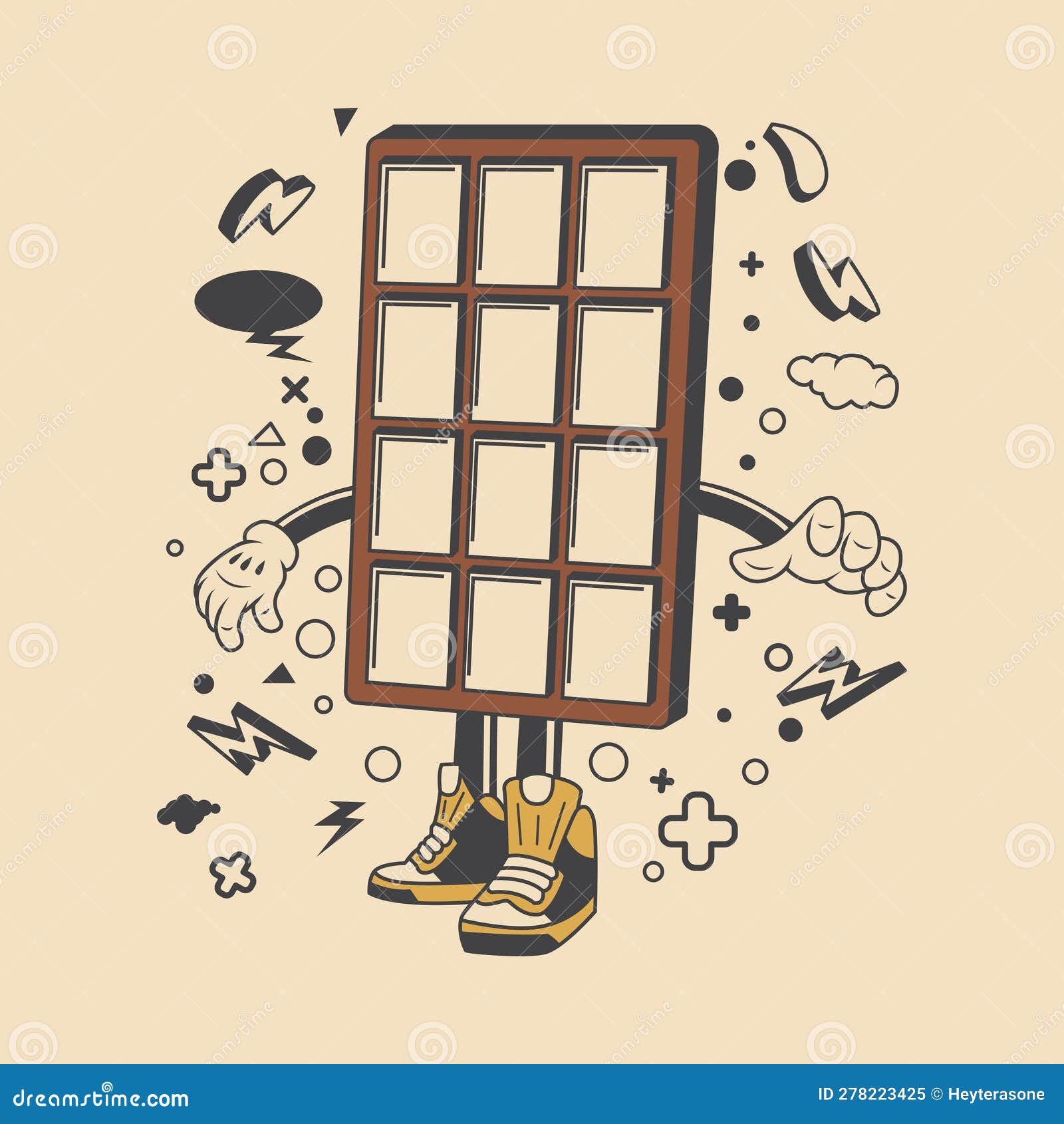 Retro Chocolate Candy Cartoon Character Vector Illustration Stock ...