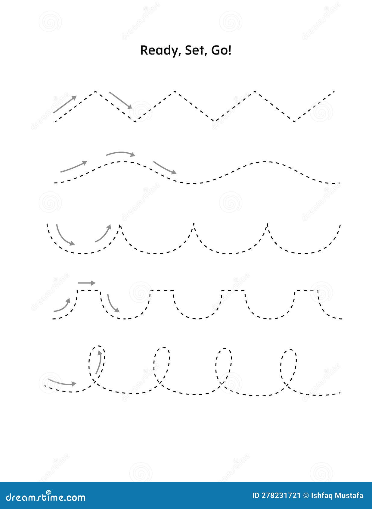 Hand Drawn Tracing Worksheets for Kids Pencontrol. Stock Illustration ...