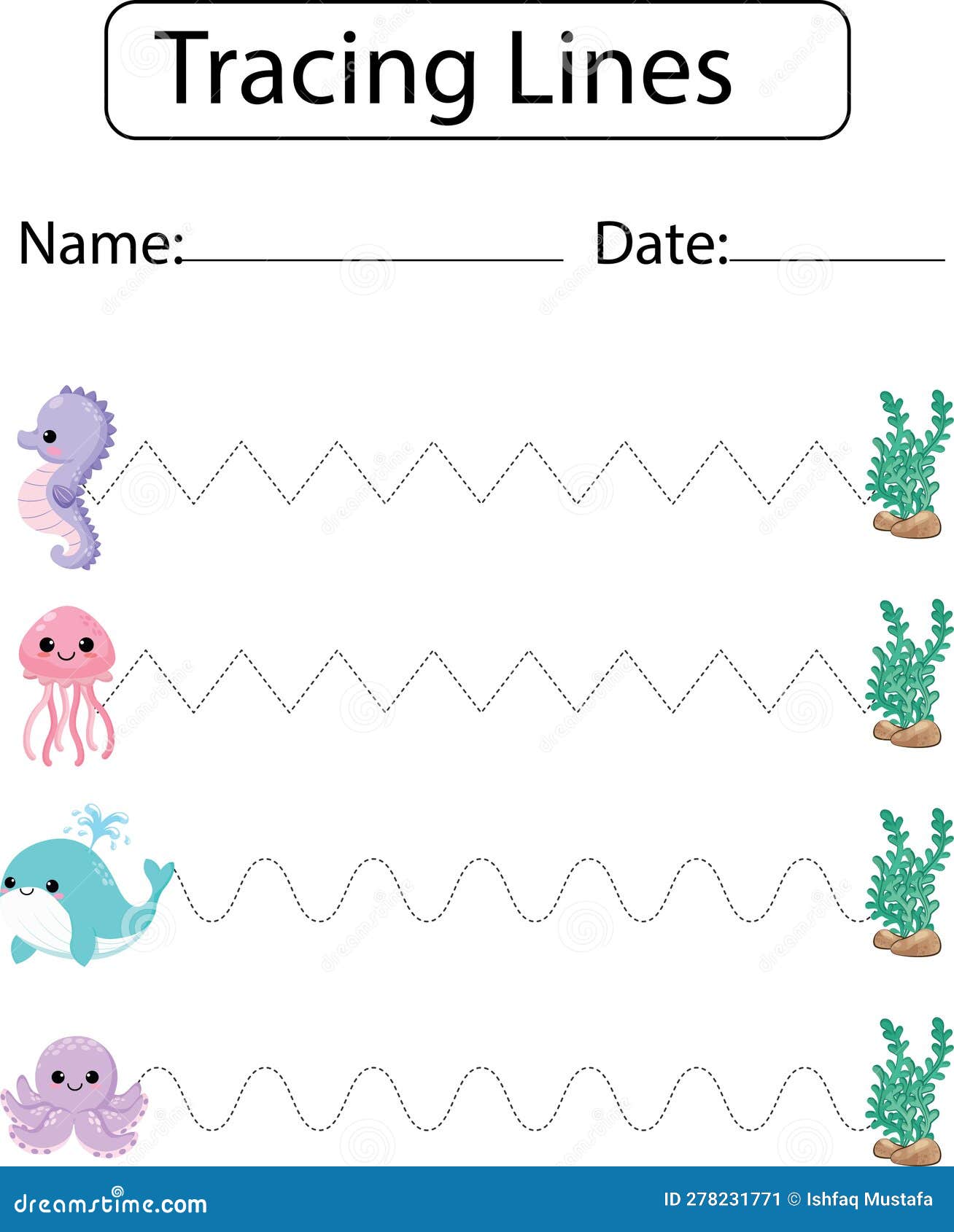 Hand Drawn Tracing Worksheets for Kids Pencontrol. Stock Illustration ...