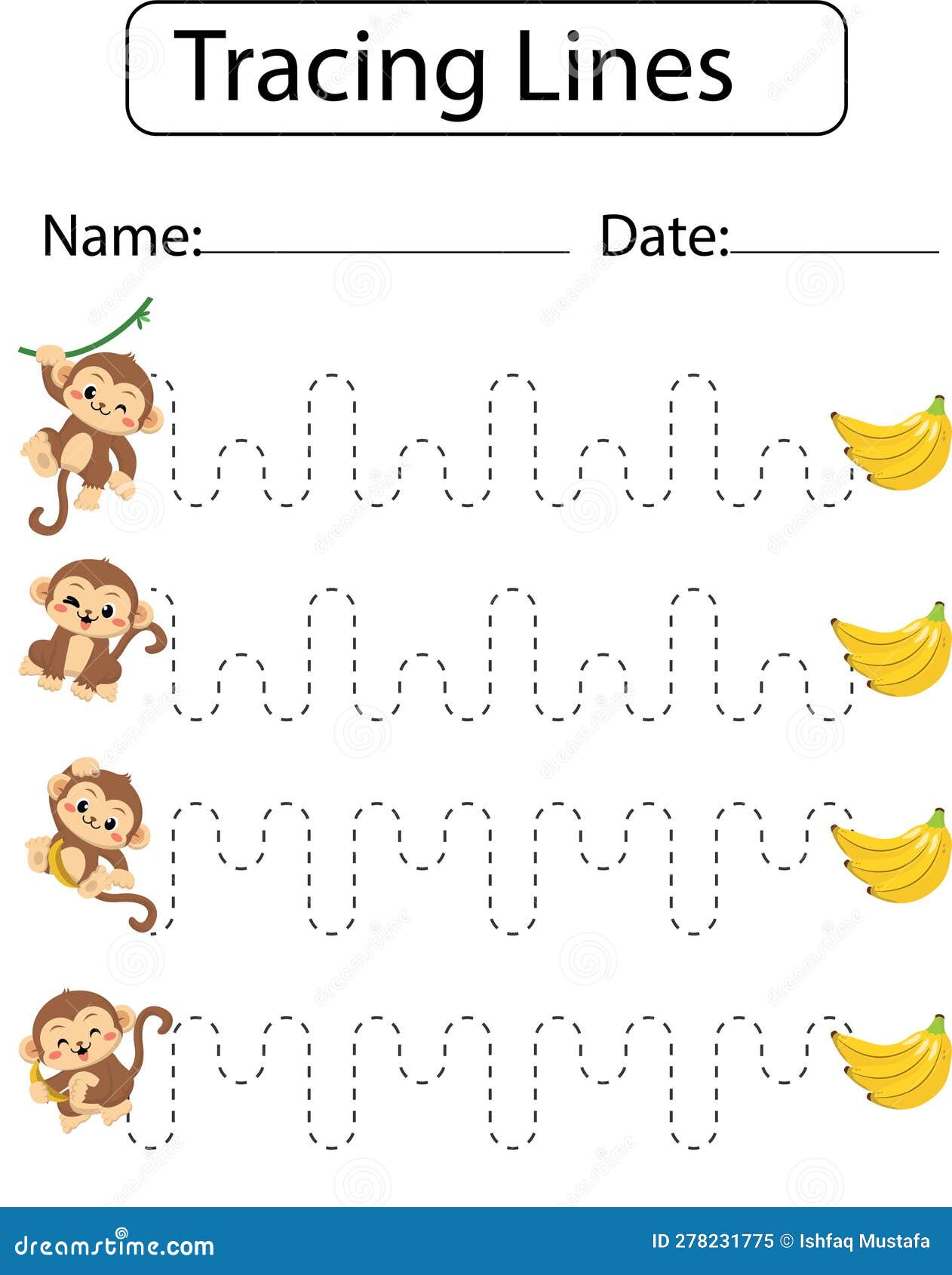 Hand Drawn Tracing Worksheets for Kids Pencontrol. Stock Illustration ...