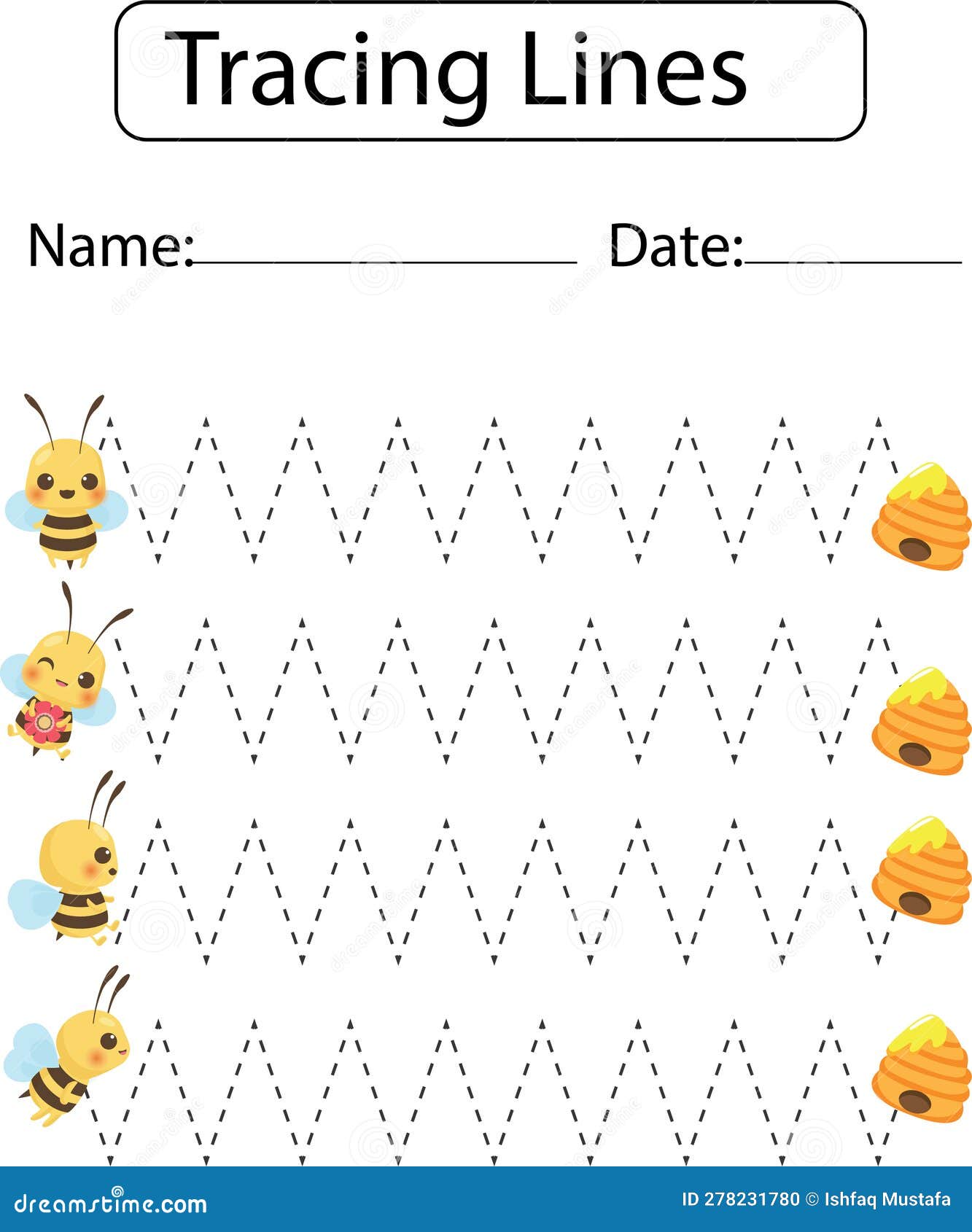 Hand Drawn Tracing Worksheets for Kids Pencontrol. Stock Illustration ...