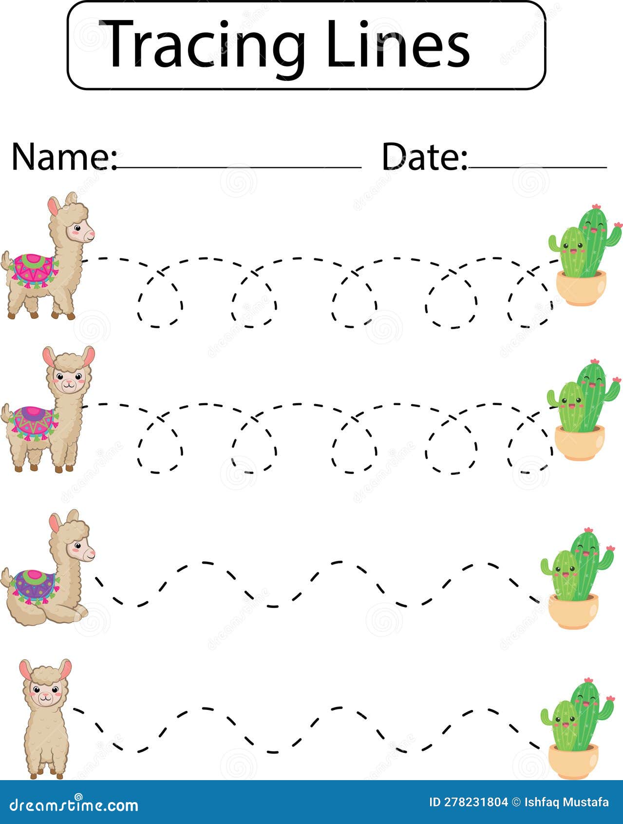 Hand Drawn Tracing Worksheets for Kids Pencontrol. Stock Illustration ...