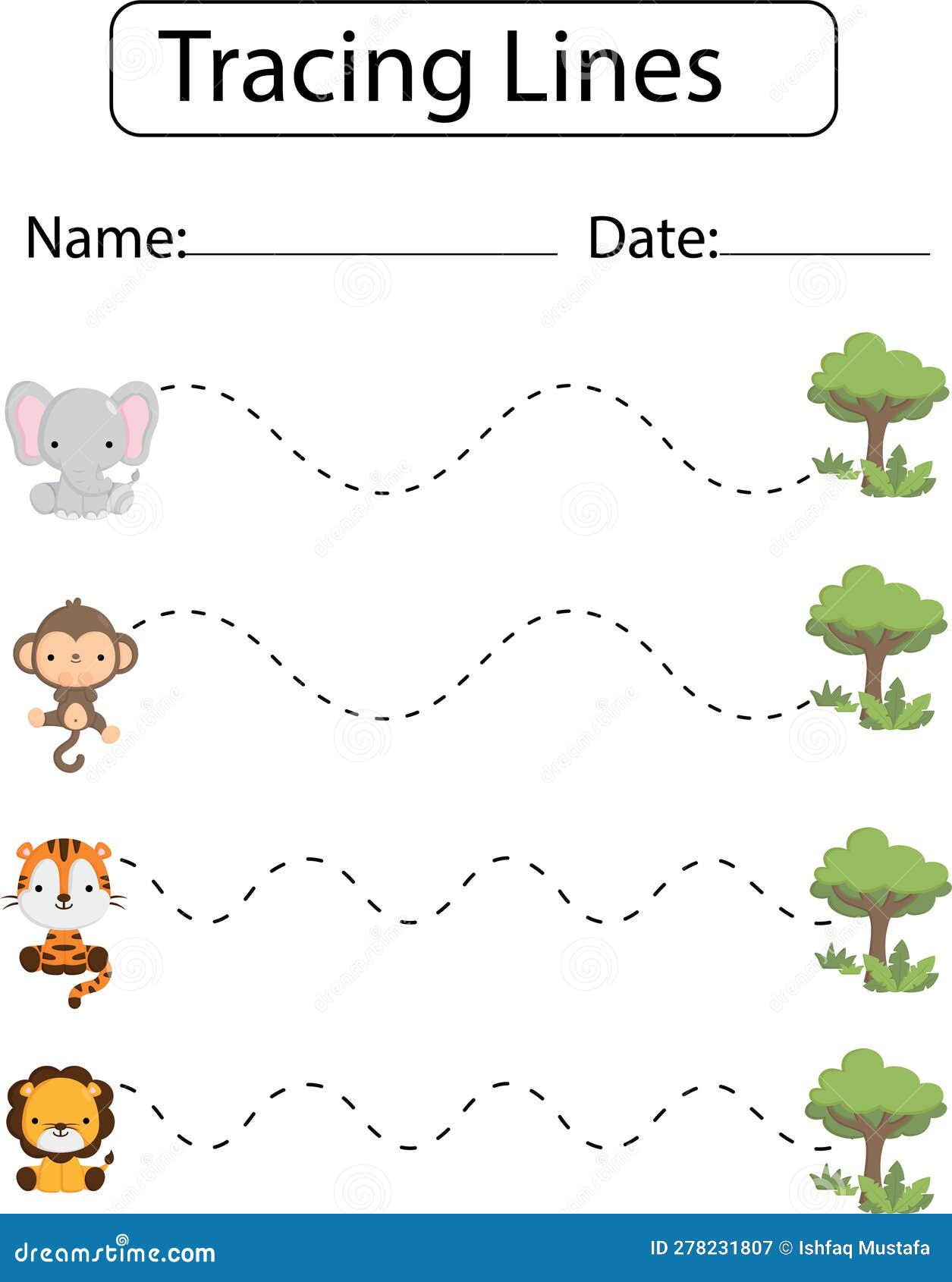 Hand Drawn Tracing Worksheets for Kids Pencontrol. Stock Illustration ...