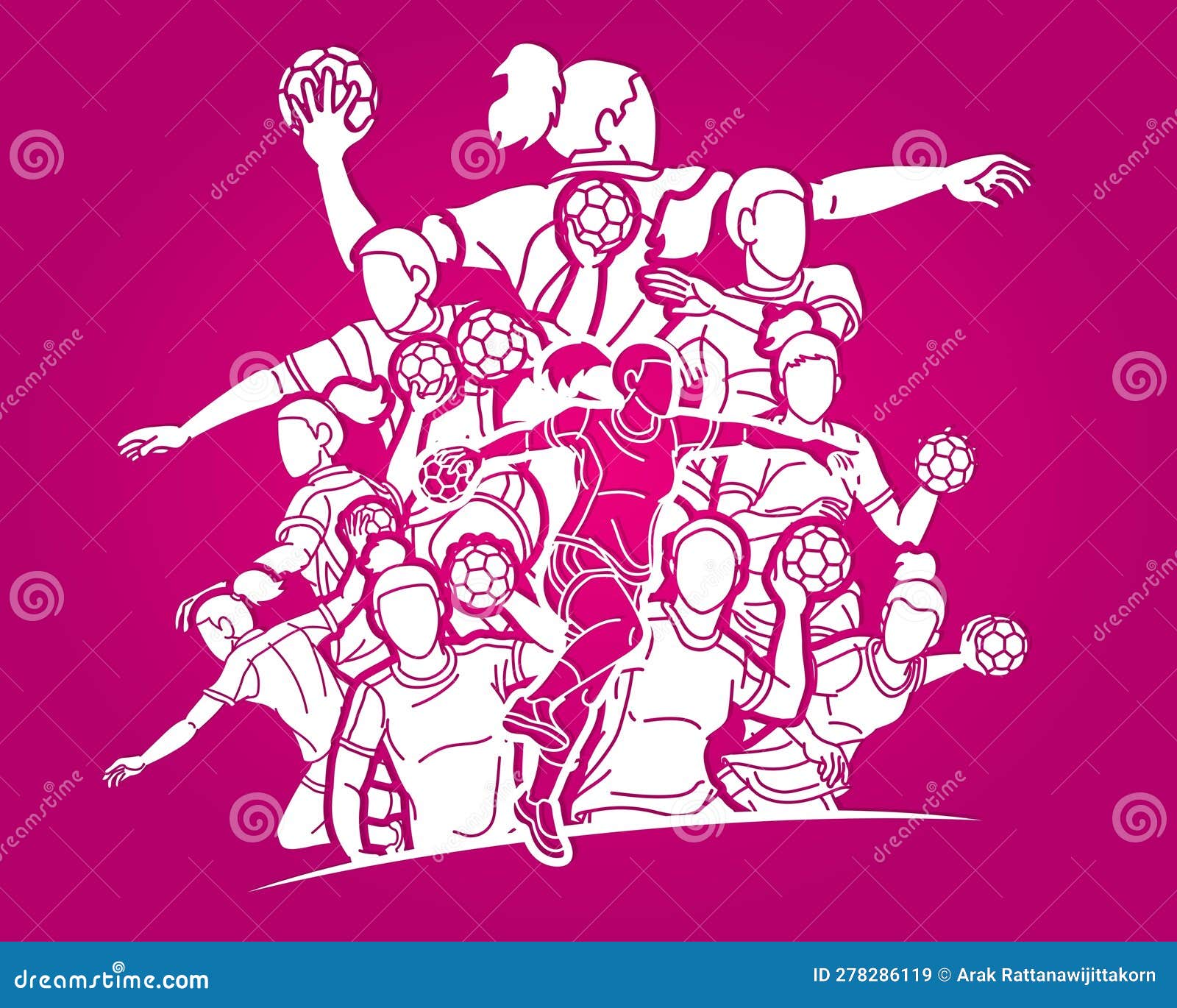 Group of Handball Players Female Mix Action Cartoon Sport Stock Vector ...