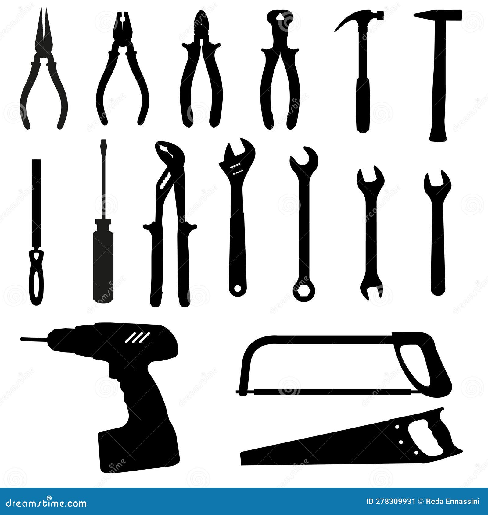 Black Set of Different Tools Stock Vector - Illustration of ...