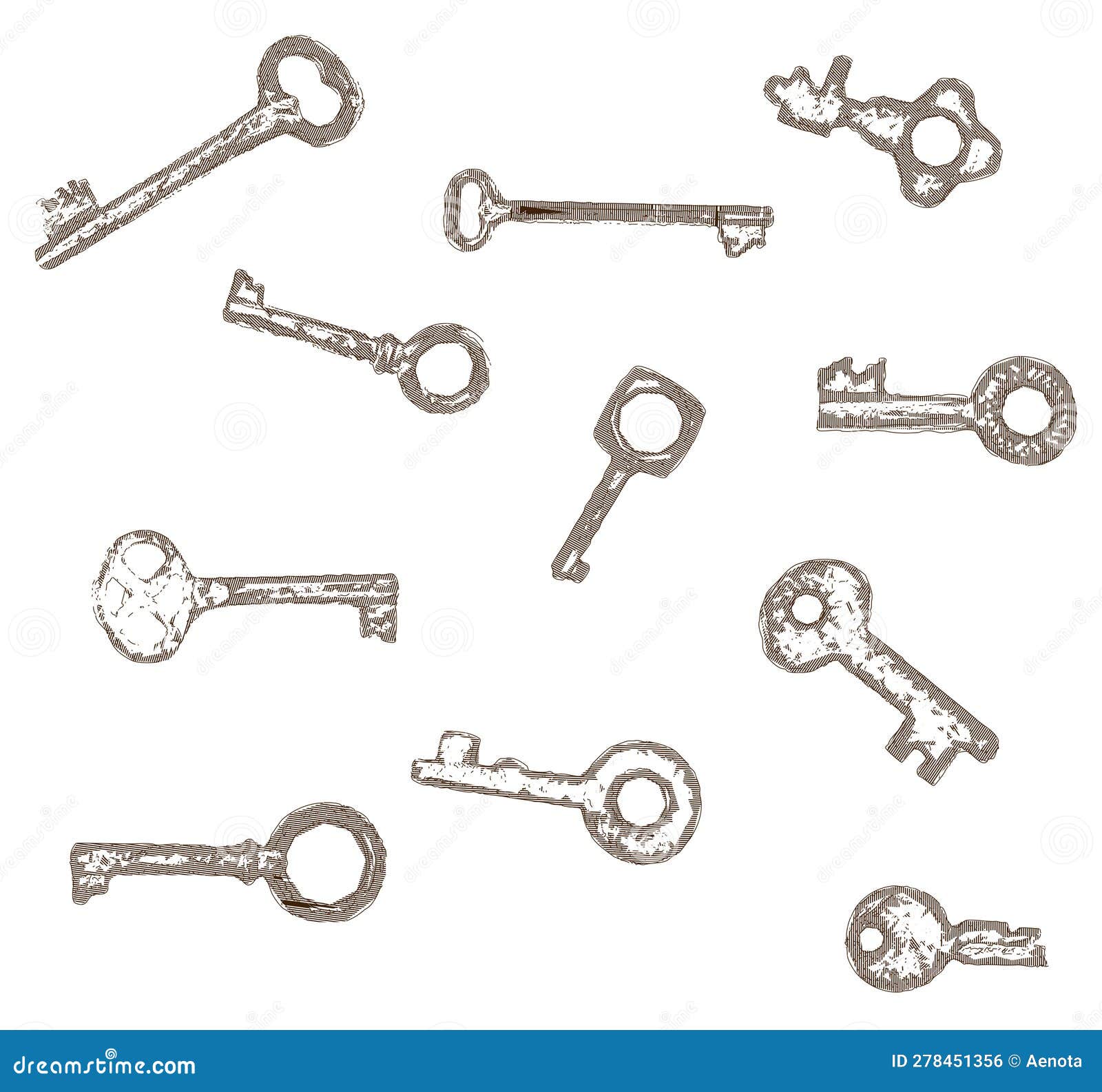 Set Vintage Stylized Hatched Vector Keys Generative Graphic Design ...