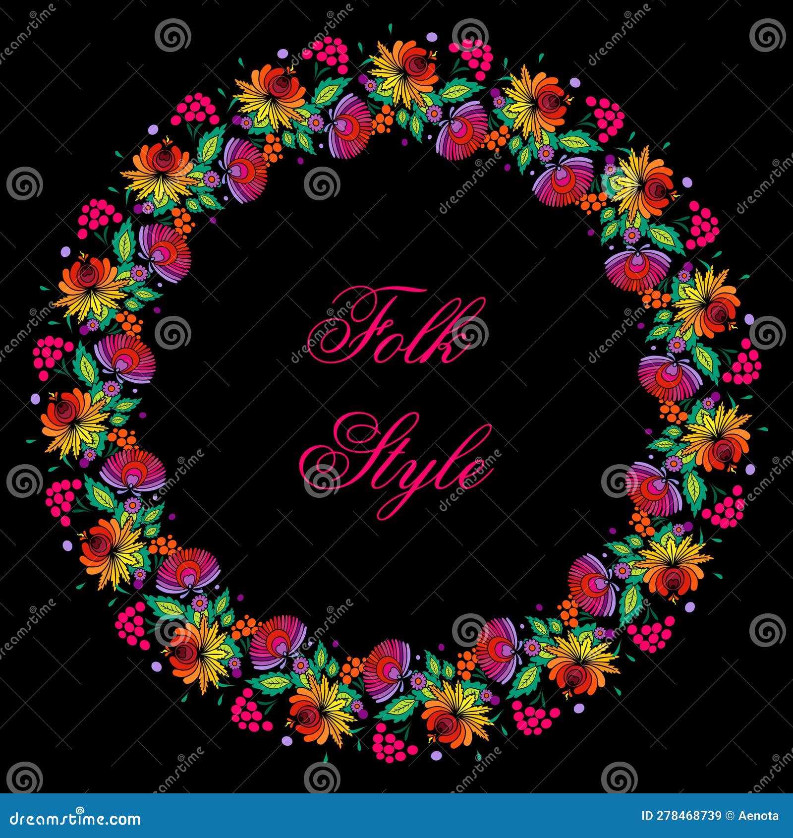 Folksy Floral Border - Ukrainian Folktale Style Flower Garland Vector ...