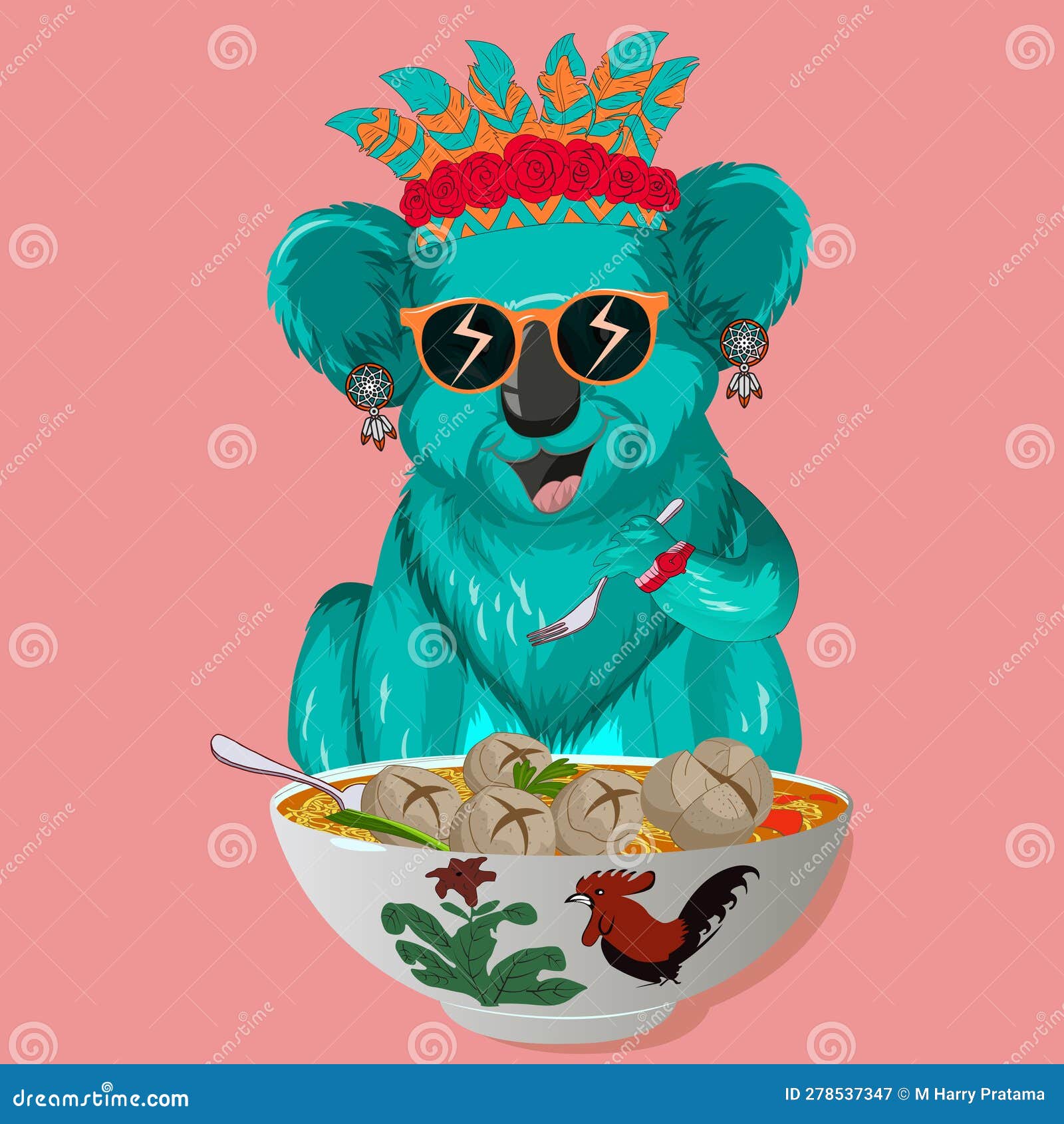 Cute Koala Eat Bakso Noodle Stock Vector - Illustration of noodle ...