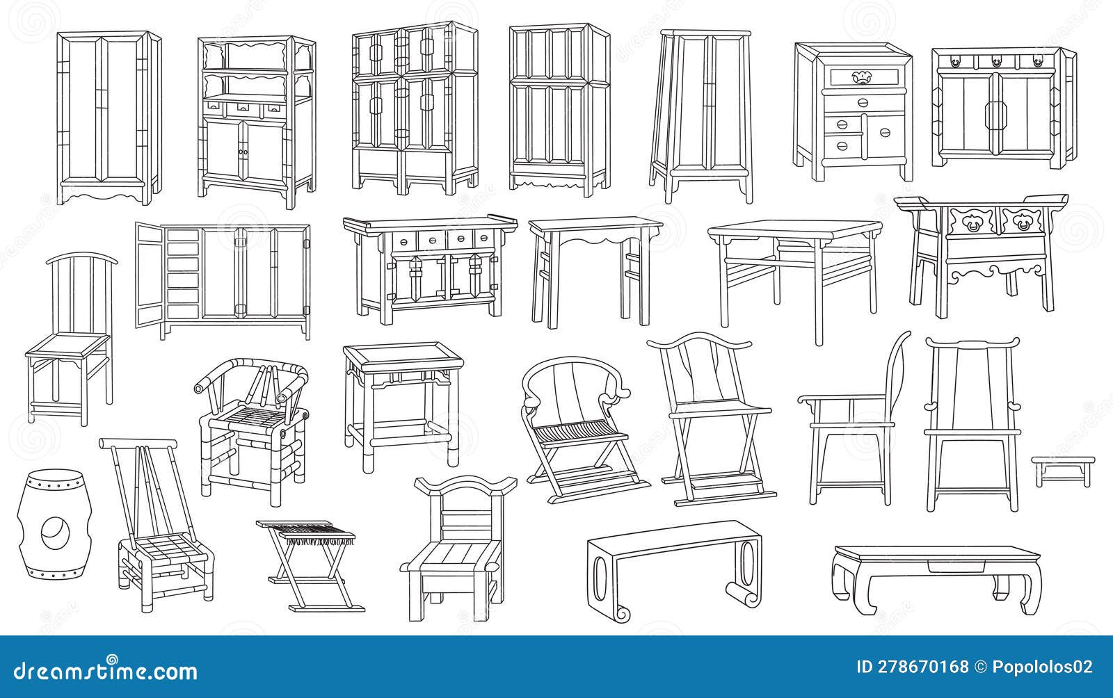 A Set of Hand-drawn Line Sketches of Chinese Ming Dynasty-style ...