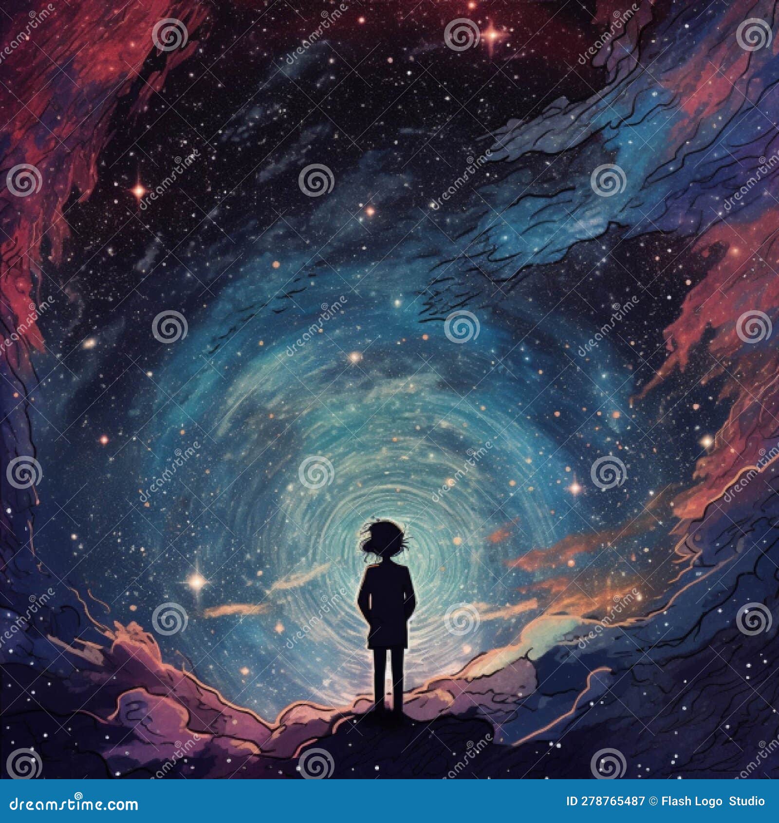 Girl Looking at Outer Space Illustration Stock Illustration ...