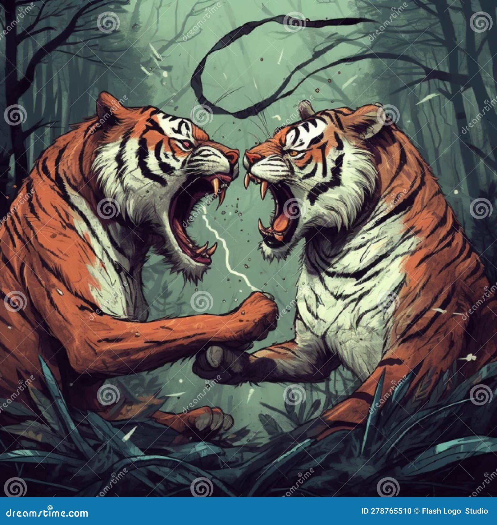 Illustration of Two Fighting Tigers Stock Illustration - Illustration ...