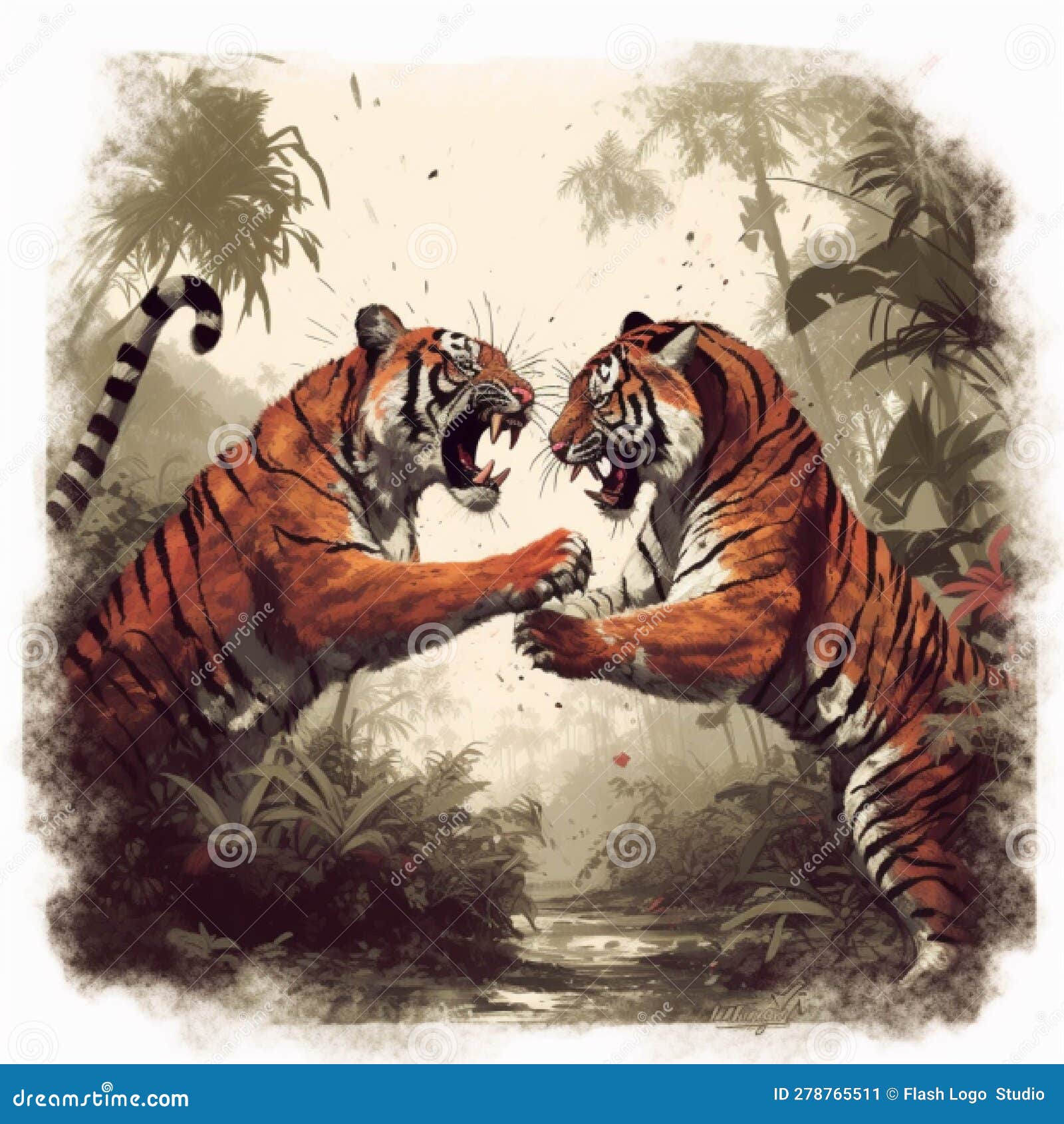 Illustration of Two Fighting Tigers Stock Illustration - Illustration ...