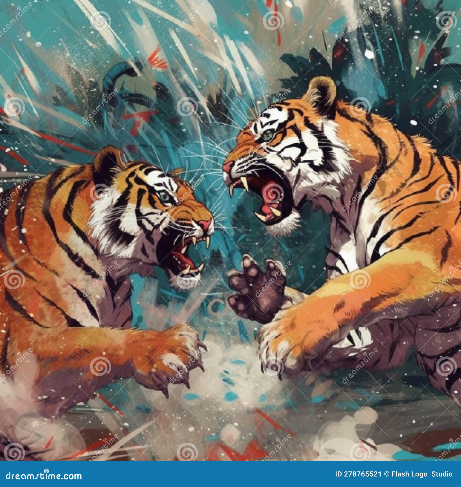 Illustration of Two Fighting Tigers Stock Illustration - Illustration ...