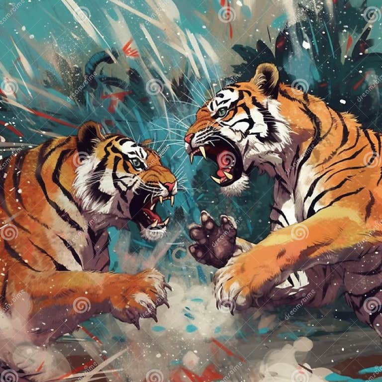Illustration of Two Fighting Tigers Stock Illustration - Illustration ...
