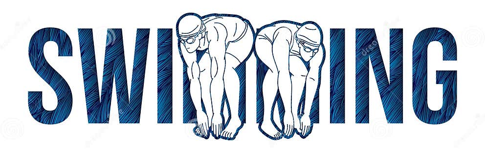 Swimming Sport with Male and Female Swimmer Text Font Design Stock ...