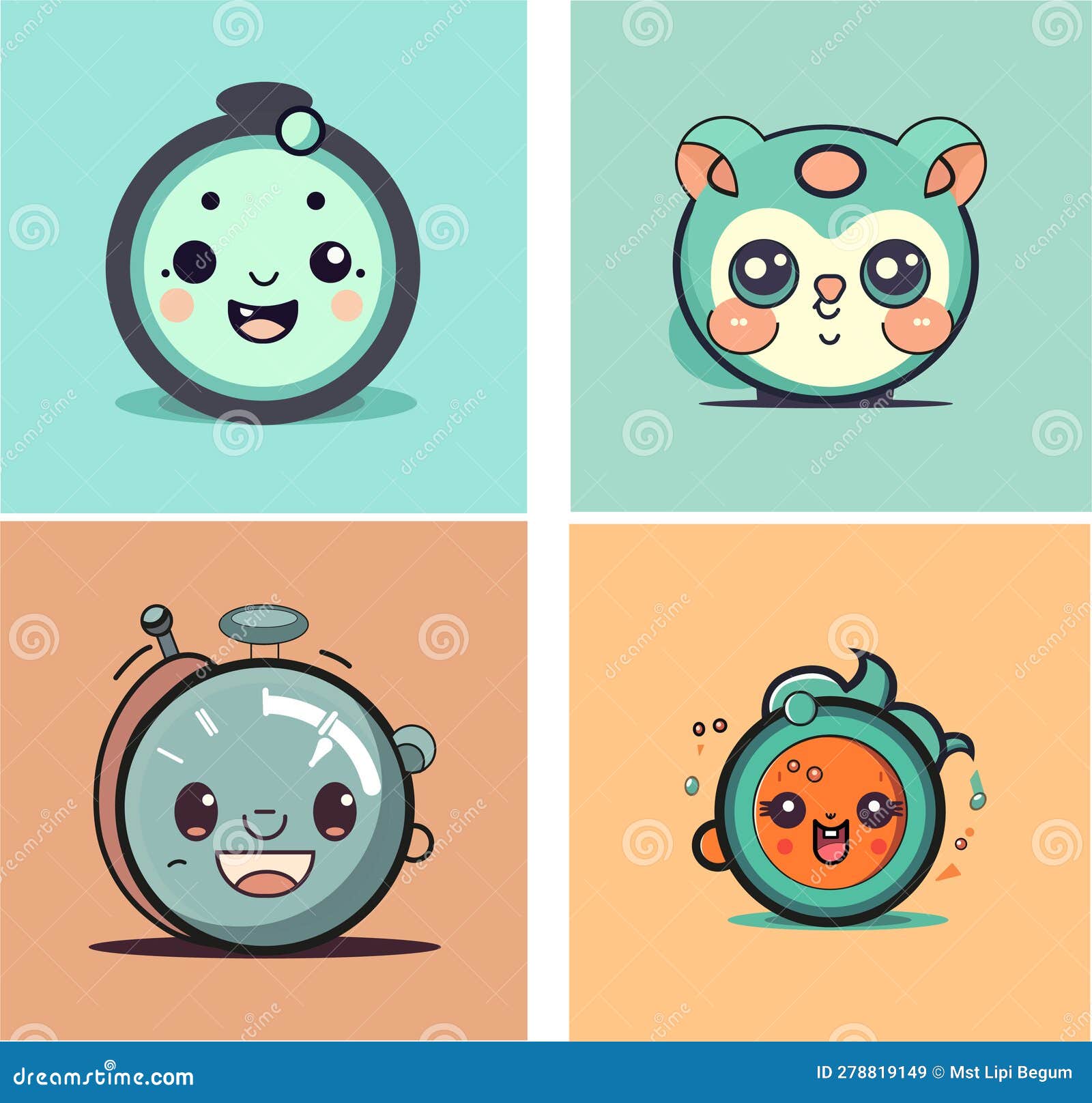 A Cute Clock Logo Vector Illustration Flat Design,Cute Smiling Happy ...