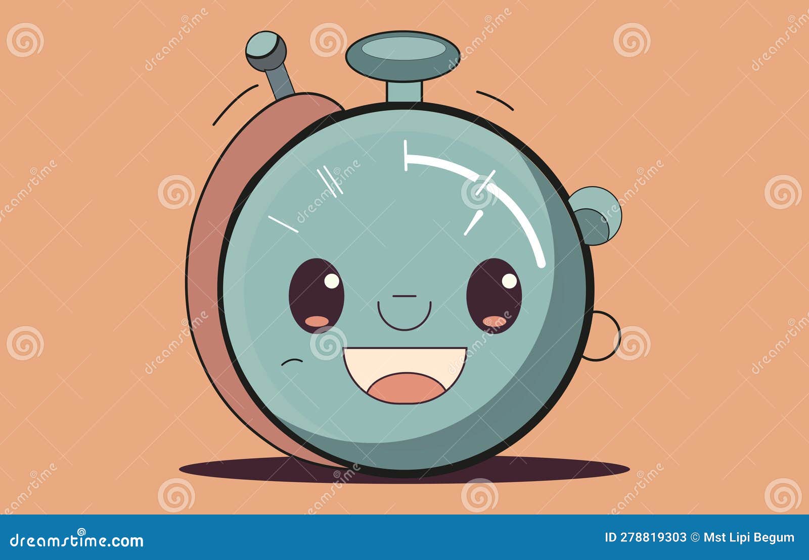 A Cute Clock Logo Vector Illustration Flat Design,Cute Smiling Happy ...