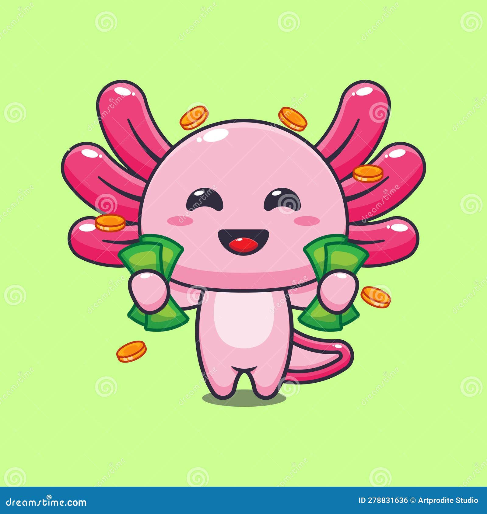 Axolotl Holding Money Cartoon Vector Illustration. Stock Vector ...